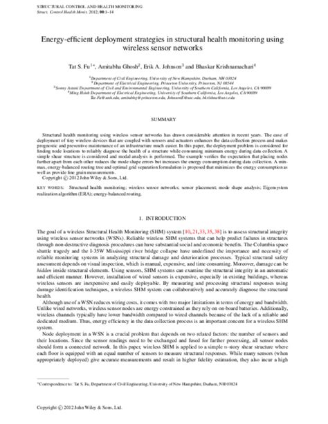 Pdf Energy Efficient Deployment Strategies In Structural Health Monitoring Using Wireless