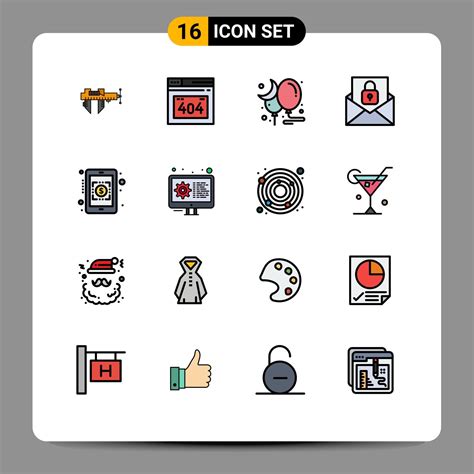 Pictogram Set Of 16 Simple Flat Color Filled Lines Of Currency Rates Lock Balloon Envelope