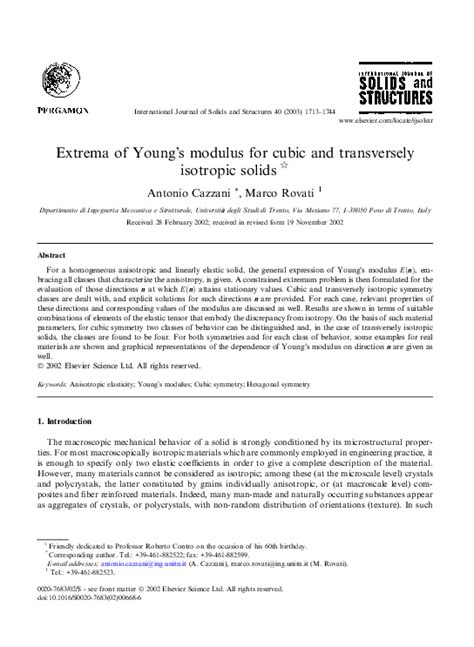 Pdf Extrema Of Youngs Modulus For Cubic And Transversely Isotropic