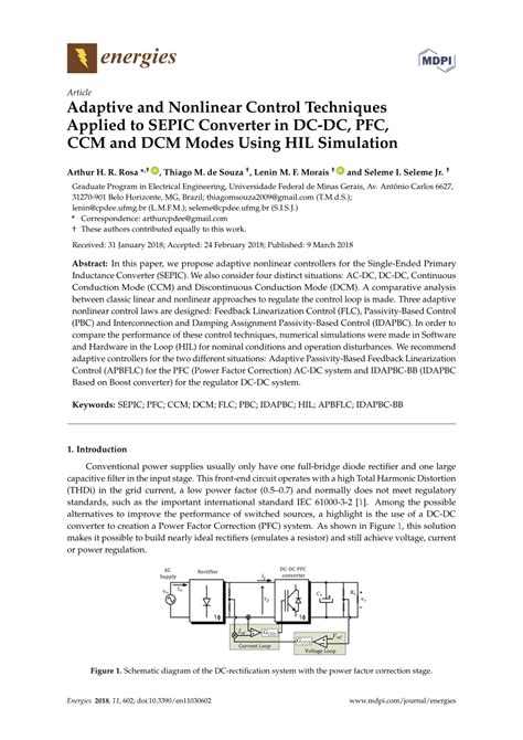 Pdf Adaptive And Nonlinear Control Techniques Applied To Sepic Converter In Dc Dc Pfc Ccm