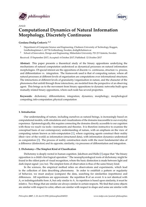 Pdf Computational Dynamics Of Natural Information Morphology Discretely Continuous