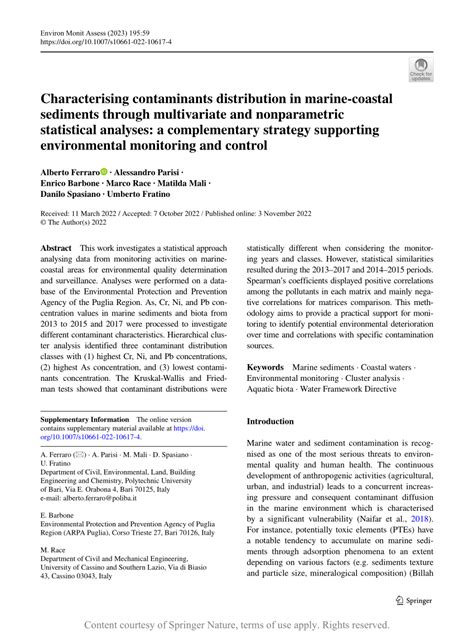 Pdf Characterising Contaminants Distribution In Marine Coastal