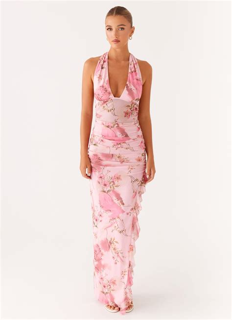 Micca Halter Maxi Dress Pink Floral Print Peppermayo Us