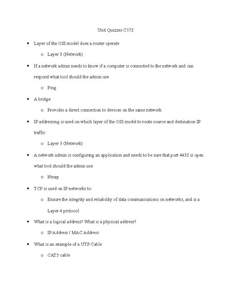 Unit Quizzes C172 Unit Quiz Answers Unit Quizzes C Layer Of The Osi