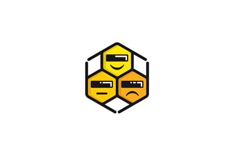 bee hive robots and expressions logo graphic by vectoreking