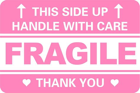 Fragile Sticker 2x3 Inch 100pcs Cute Pink Fragile Shipping Sticker For Carton