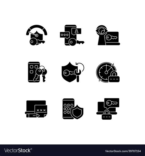 Password Requirements Black Glyph Icons Set Vector Image