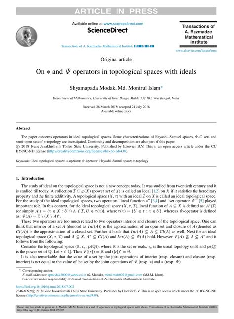 Pdf On ∗ And Ψ Operators In Topological Spaces With Ideals