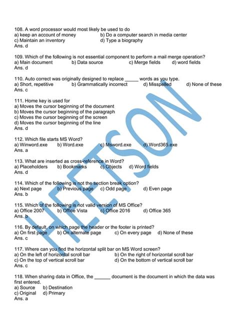 MS Word MCQ Microsoft Office Related Question PDF