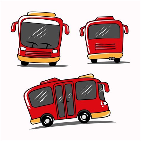 Concepto De Estilo De Dibujos Animados De Transporte Público Autobús Urbano Rojo Con Vista