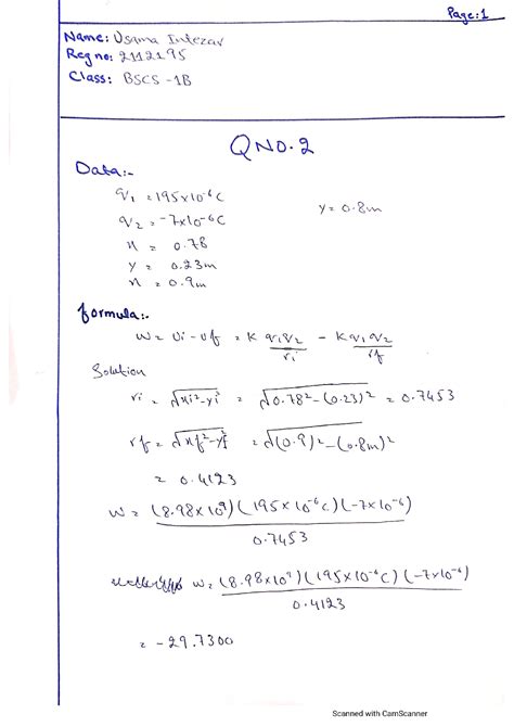 SOLUTION Physics Numericals Studypool