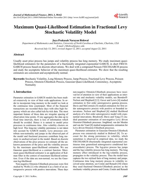 Pdf Maximum Quasi Likelihood Estimation In Fractional Levy Stochastic Volatility Model