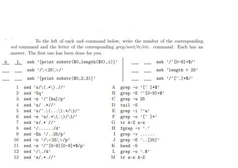 Solved To The Left Of Each Awk Command Below Write The