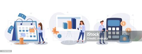 계획 재정 예산 격리 세트 회계 분석 및 저축 평면 디자인의 장면 모음 블로깅을위한 벡터 일러스트 레이 션 웹 사이트 모바일 앱 홍보 자료 감정에 대한 스톡 벡터 아트 및