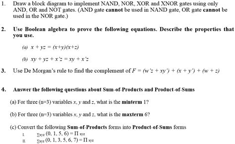 Draw A Block Diagram To Implement Nand Nor Xor And Xnor Gates Using