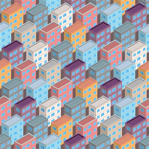 Isometric Building Seamless Pattern Urban Architecture Concept Background City Buildings In