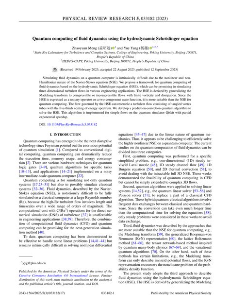 Pdf Quantum Computing Of Fluid Dynamics Using The Hydrodynamic Schrödinger Equation