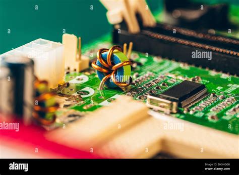 Computer Electronic Circuit Board With Processor Close Up Stock Photo Alamy