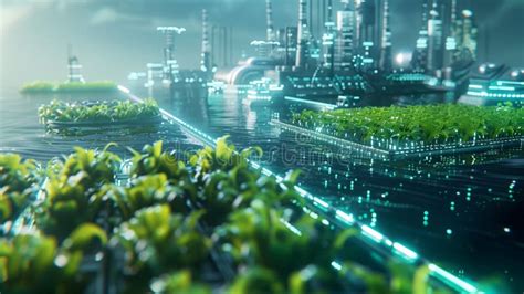 Futuristic Agricultural Algae Seaweed Farm Future Of Food Healthy And Sustainable Food Feed