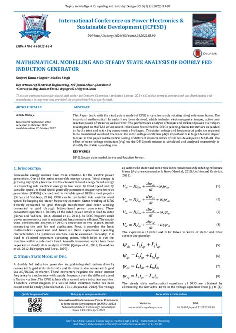 Pdf Mathematical Modelling And Steady State Analysis Of Doubly Fed Induction Generator