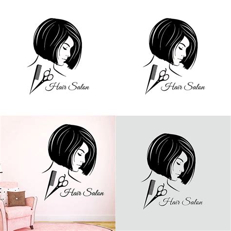 Волос салонная Наклейка на стену Мода девушка Парикмахерская красота настенный Декор ножницы и