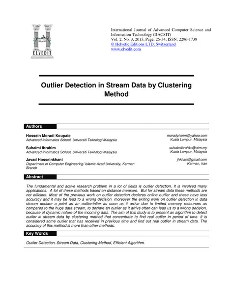 Pdf Outlier Detection In Stream Data By Clustering Method
