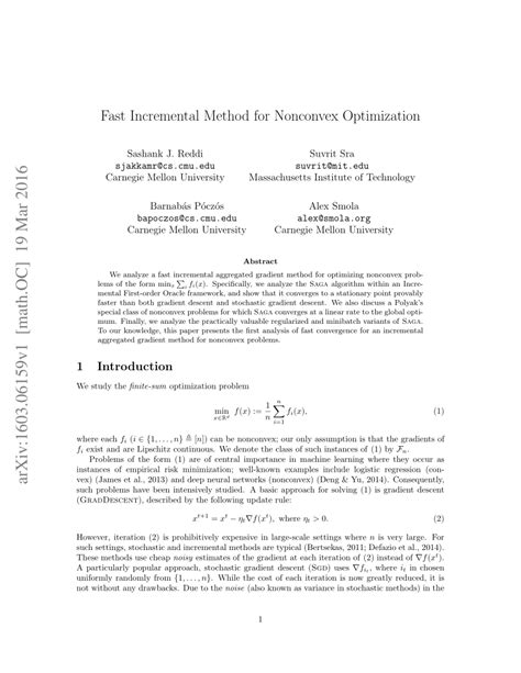 PDF Fast Incremental Method For Nonconvex Optimization
