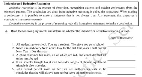Solved Inductive And Deductive Reasoning Inductive Reasoning Is The Process Of Observing