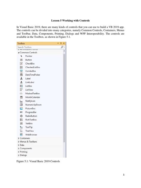 Lesson 5 Working With Controls Pdf Visual Basic Net Software