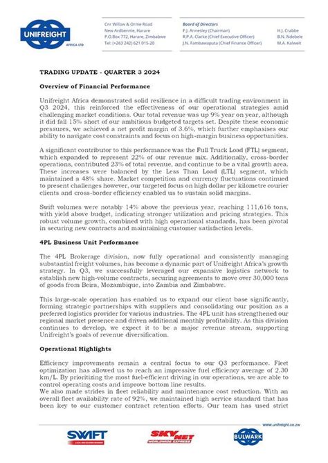 Unifreight Africa Limited Unif Zw Q32024 Interim Report