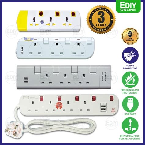 SIRIM TRAILING EXTENSION SOCKET POWER STRIP PLUG HOLDER OUTLET MULTIPLE USB CHARGER MULTI