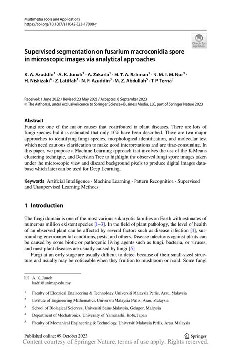 Supervised Segmentation On Fusarium Macroconidia Spore In Microscopic