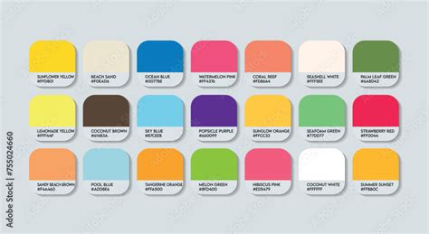 Summer Color Guide Palette With Color Names Catalog Samples Summer With Rgb Hex Codes And Names