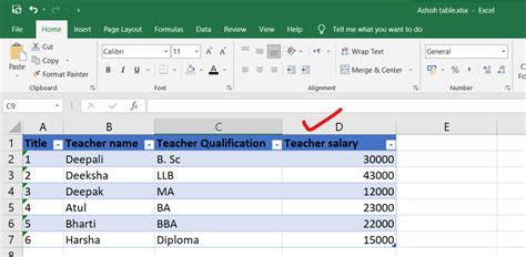 tables in excel ashish coder