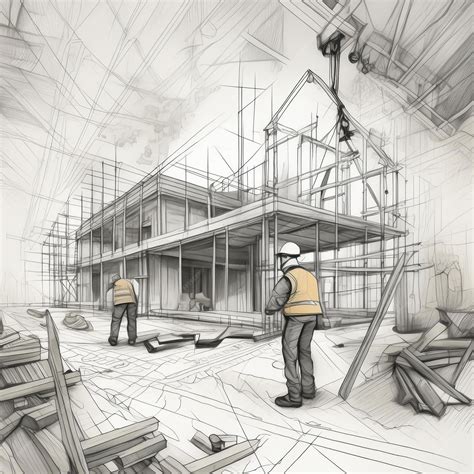 Premium Photo Framework Of Progress Sketch Of A Busy Construction Site