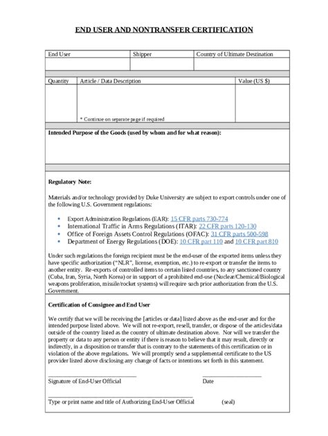 End User Certificate Doc End User And Nontransfer Doc Template Pdffiller