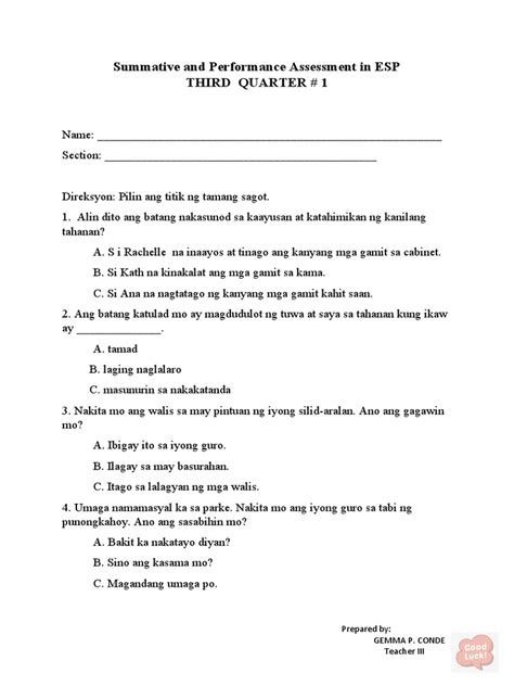 Summative And Performance Assessment In Esp Pdf