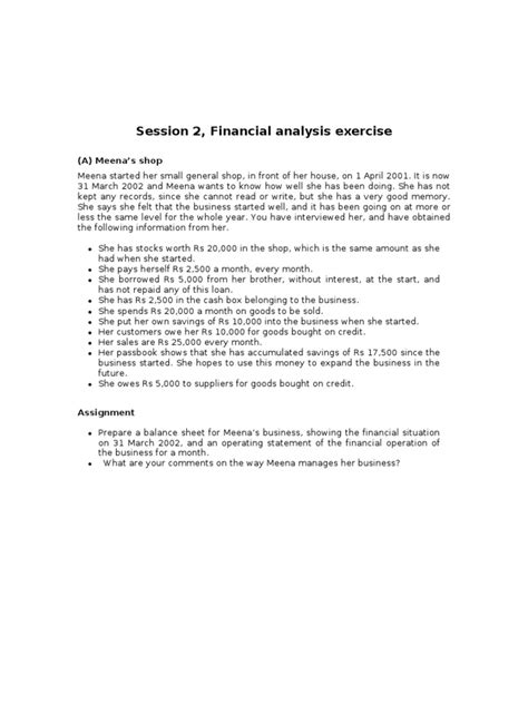 Session 2 Financial Analysis Exercise Pdf Microfinance Banks