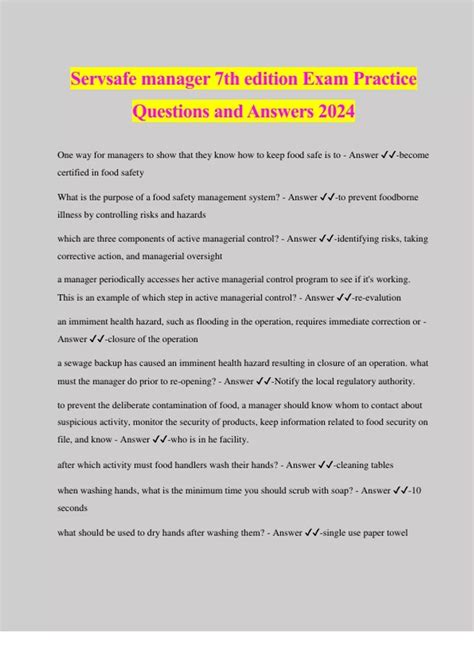 Servsafe Manager Bundled Exams Questions And Answers 100 Verified