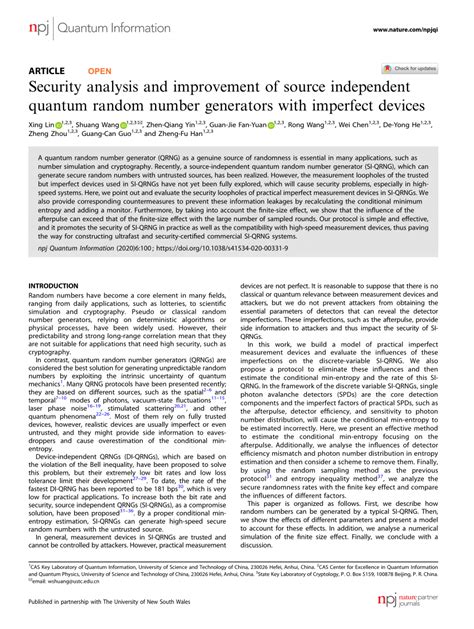 Pdf Security Analysis And Improvement Of Source Independent Quantum Random Number Generators