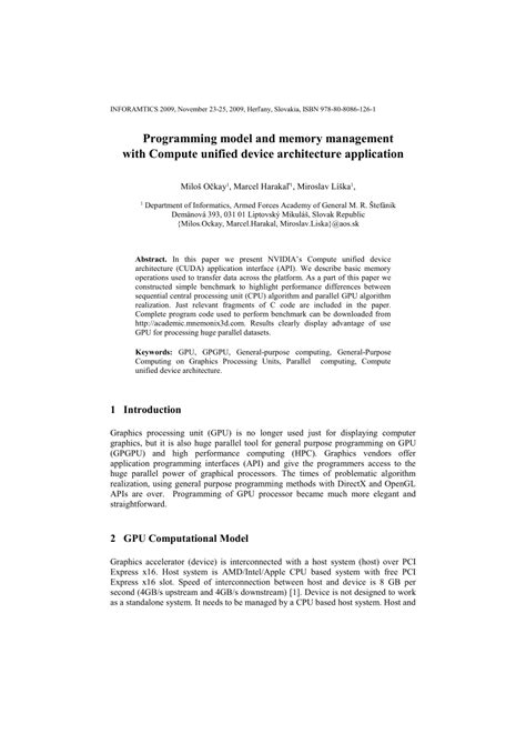 Pdf Programming Model And Memory Management With Compute Unified Device Architecture Application