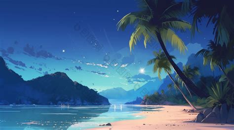 夏日海滩边大海插画图片 包图网