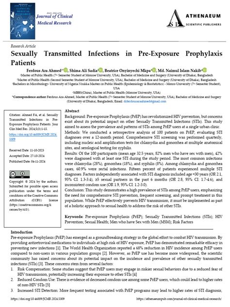 Sexually Transmitted Infections In Pre Exposure Prophylaxis Patients Pdf Sexually