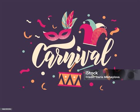 카니발 핸드 배너 카드 로고 아이콘 초대장 서식 파일 텍스트 문자 사육제에 대한 스톡 벡터 아트 및 기타 이미지 사육제 Mardi Gras 공휴일 Istock