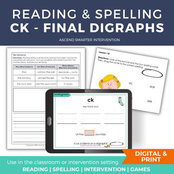Final Digraph Ck Reading Spelling Lesson By Smarter Intervention