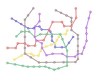 Metro Map With Many Colored Way Lines And Stations