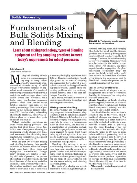 Fundamental Of Bulk Solids Mixing And Blending Pdf Industries