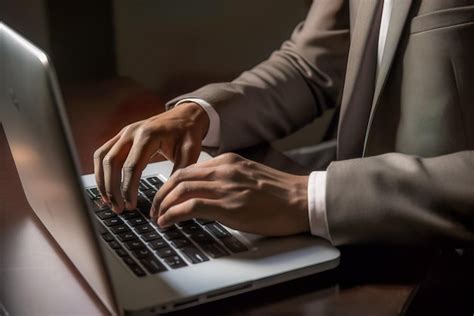 Premium Photo A Man Typing On A Laptop With His Hands On The Keyboard
