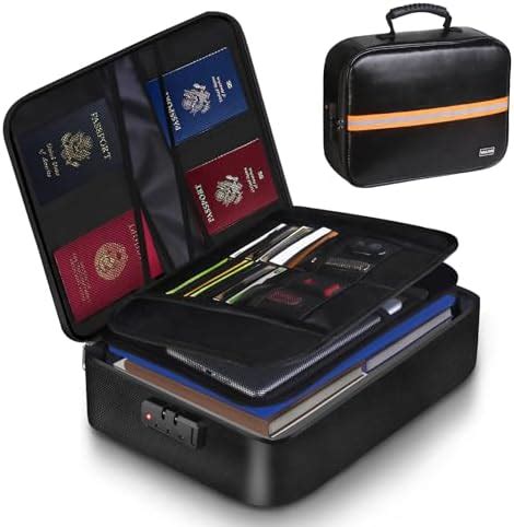 Fireproof Document Box With Lock Portable Travel Fire Safe Organizer With Water Resistant Zipper