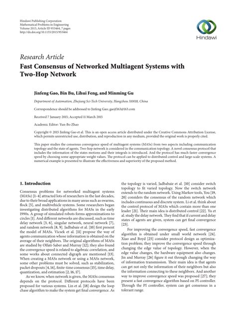 Pdf Fast Consensus Of Networked Multiagent Systems With Two Hop Network